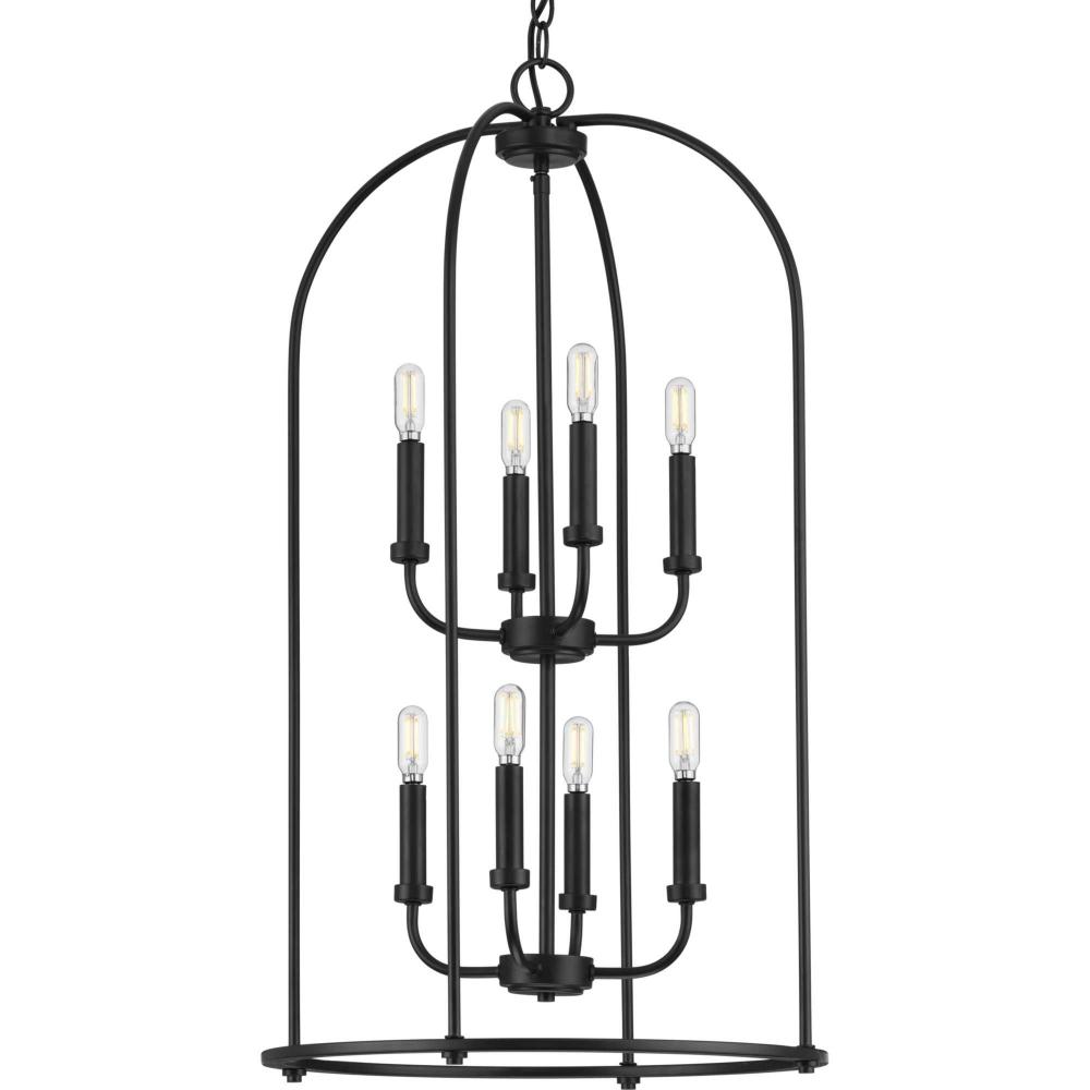 Leyden Collection Eight-Light Matte Black Farmhouse Style Foyer Pendant ...